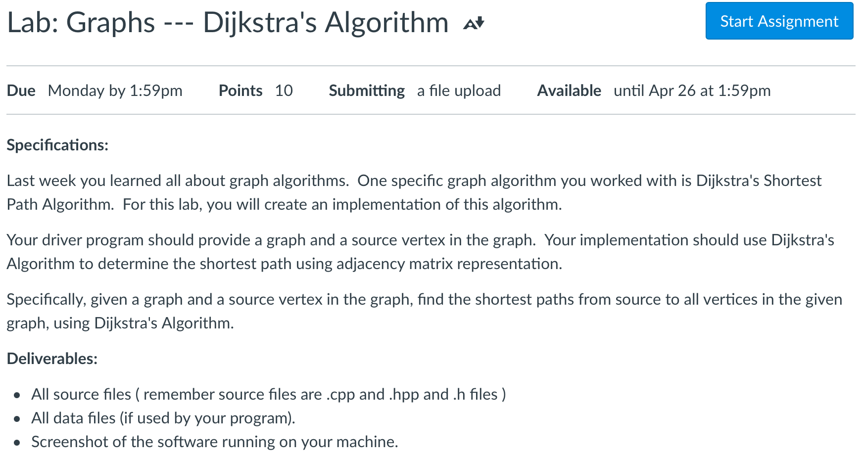 Solved Lab: Graphs --- Dijkstra's Algorithm A Start | Chegg.com
