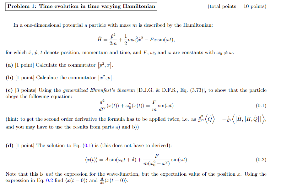 Solved Problem 1: Time evolution in time varying Hamiltonian | Chegg.com