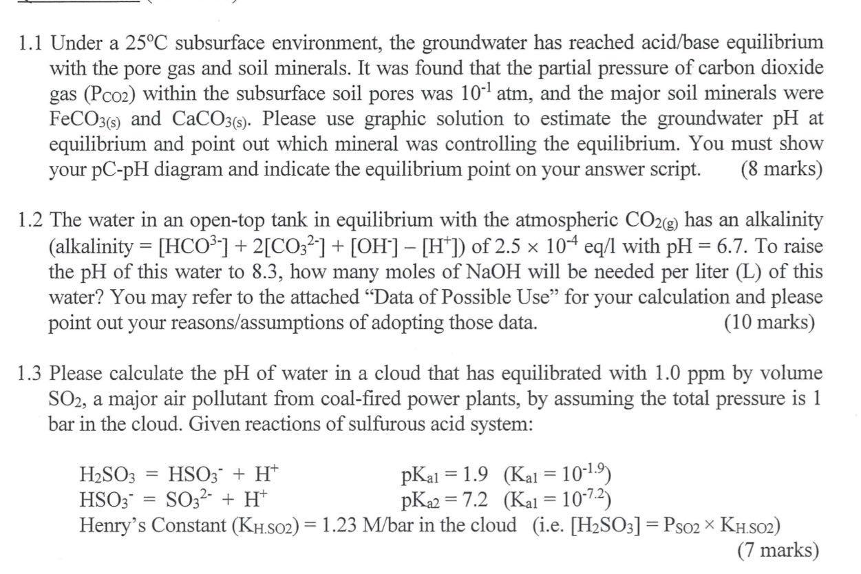 Solved 1.1 Under a 25∘C subsurface environment, the | Chegg.com