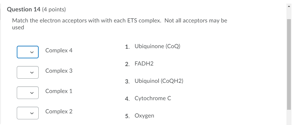 Solved Question 14 (4 points) Match the electron acceptors | Chegg.com