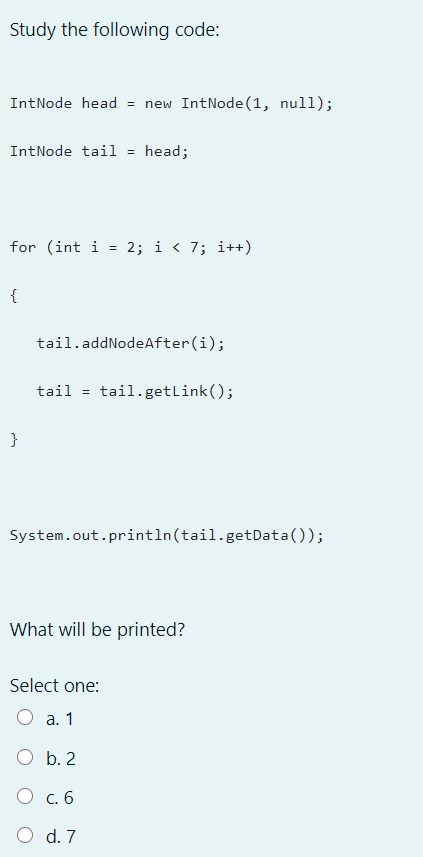 Solved This quiz will make use of the IntNode class as | Chegg.com