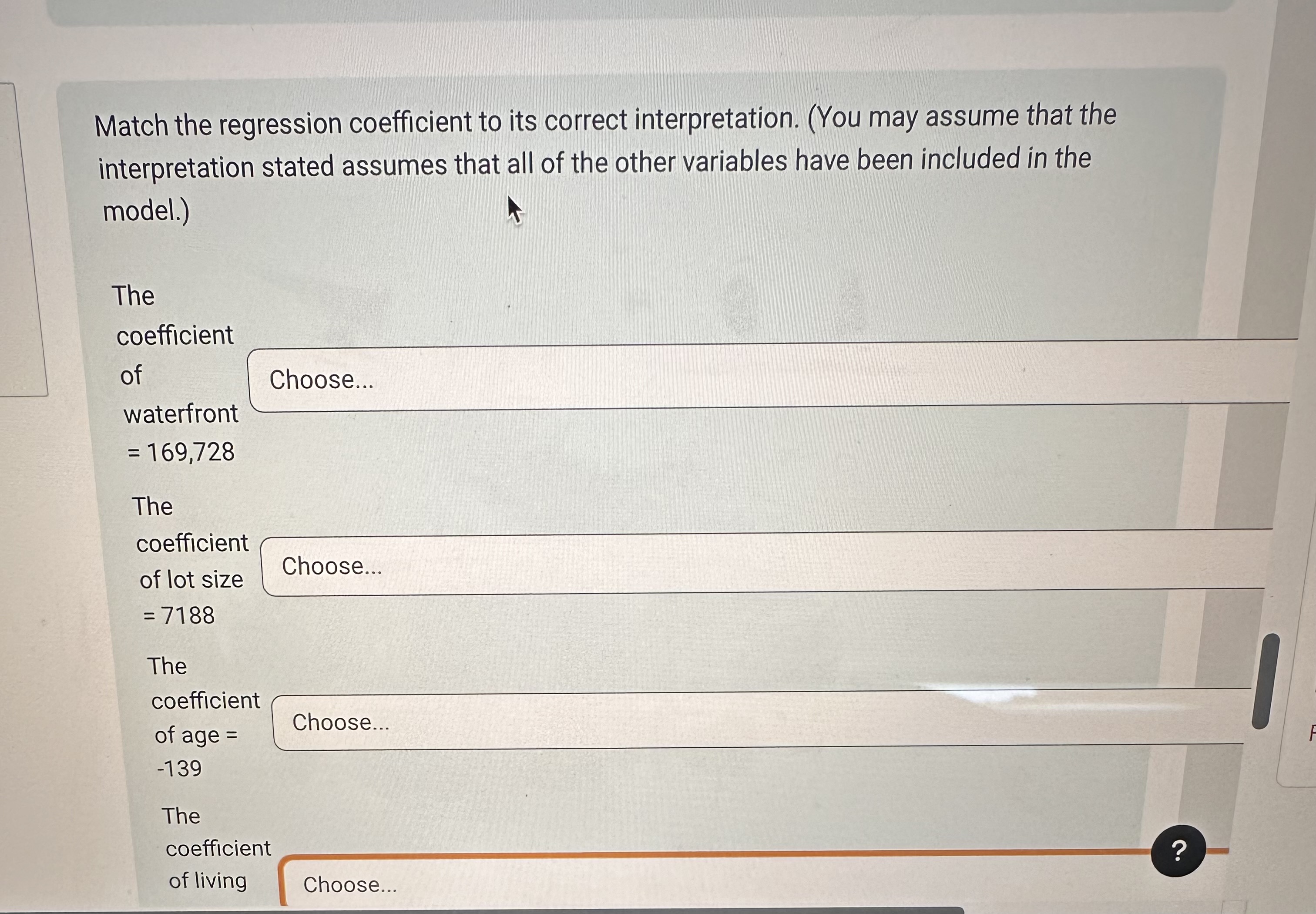 Solved Match the regression coefficient to its correct | Chegg.com