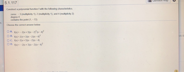 Solved Construct a polynomial function f with the following | Chegg.com