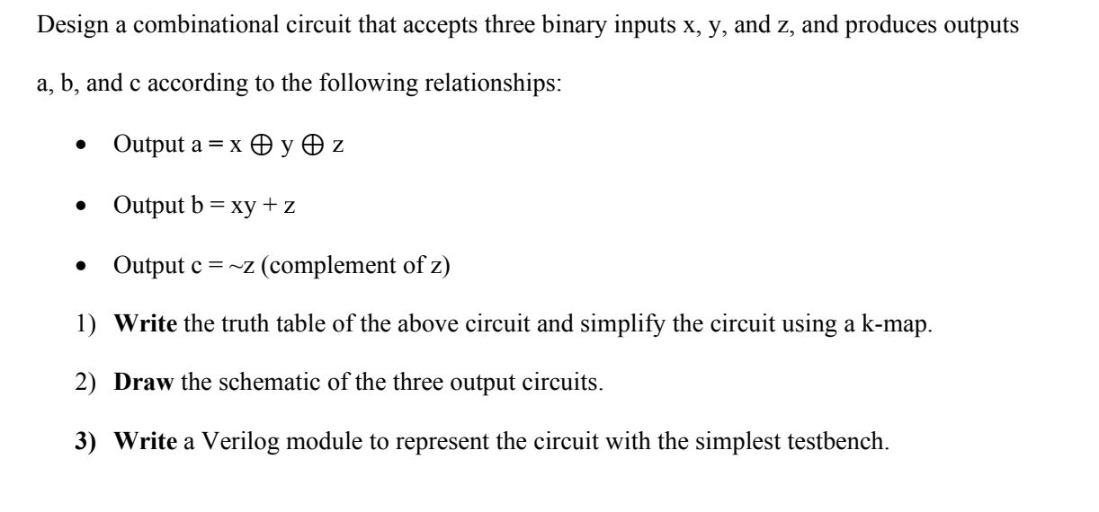 Solved Design A Combinational Circuit That Accepts Three 3967