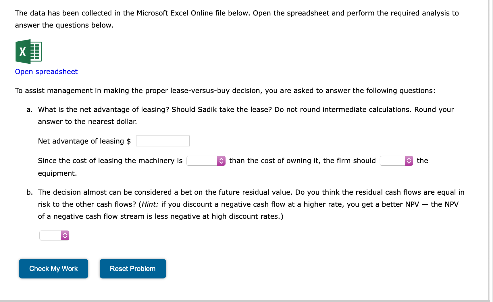 Solved Excel Online Structured Activity: Lease versus Buy | Chegg.com