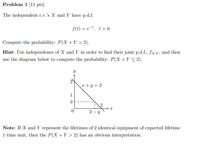 Solved Problem 1 (11 pts] The independent r.v.'s X and Y | Chegg.com