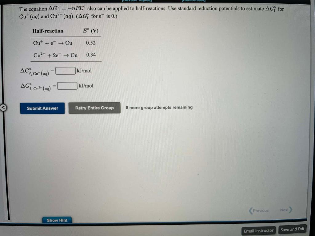 Solved The equation AGº = -nFE also can be applied to | Chegg.com