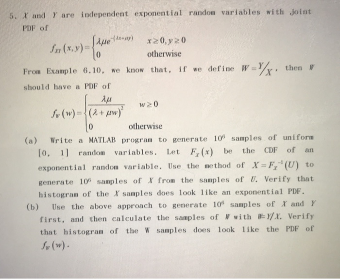 5. X and Y are independent exponential random | Chegg.com