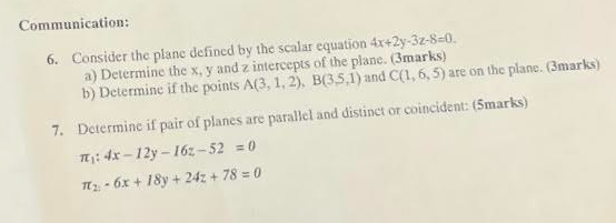 Solved 6. Consider the plane defined by the scalar equation | Chegg.com