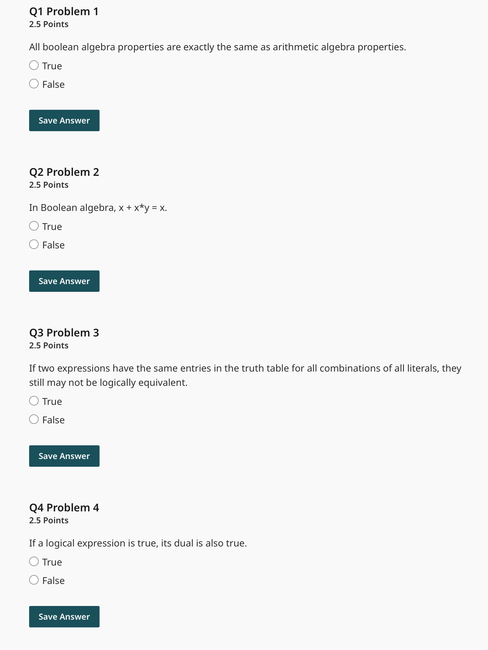 Solved All boolean algebra properties are exactly the same | Chegg.com