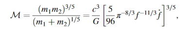 Solved M=(m1+m2)1/5(m1m2)3/5=Gc3[965π−8/3f−11/3f˙]3/5 | Chegg.com