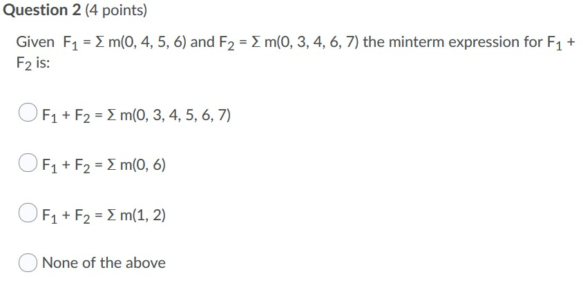 Solved Question 2 (4 points) Given F1 Em(0, 4, 5, 6) and F2 | Chegg.com Solved Question 2 (4 points) Given F1 Em(0, 4, 5, 6) and F2 | Chegg.com