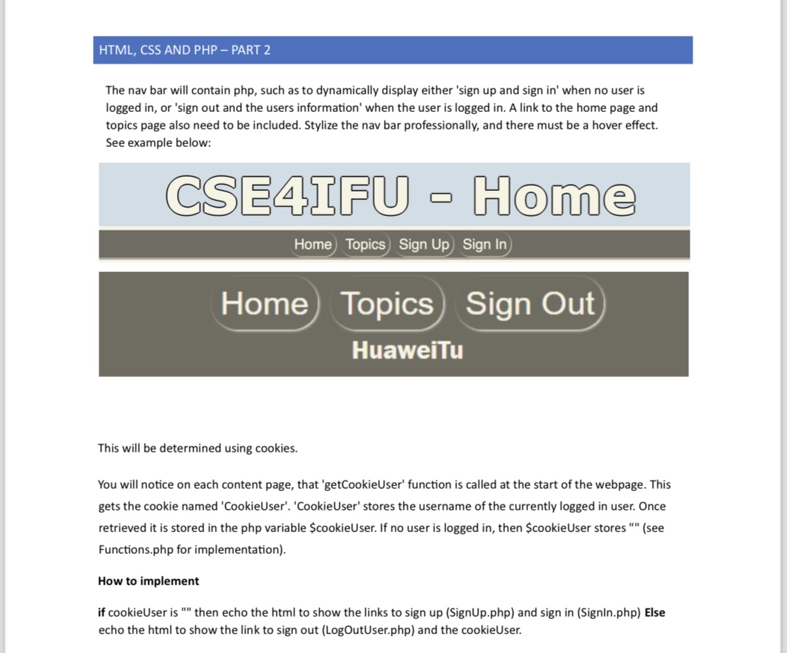 Solved For the pages: Forum.php, Homepage.php, SignIn.php, | Chegg.com