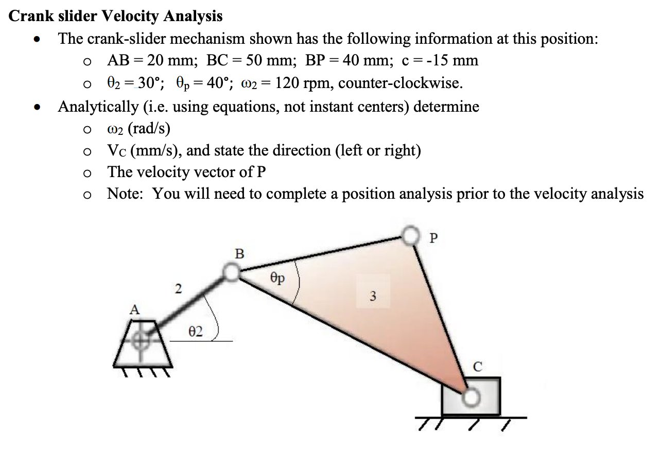Solved Crank slider Velocity Analysis - The crank-slider | Chegg.com