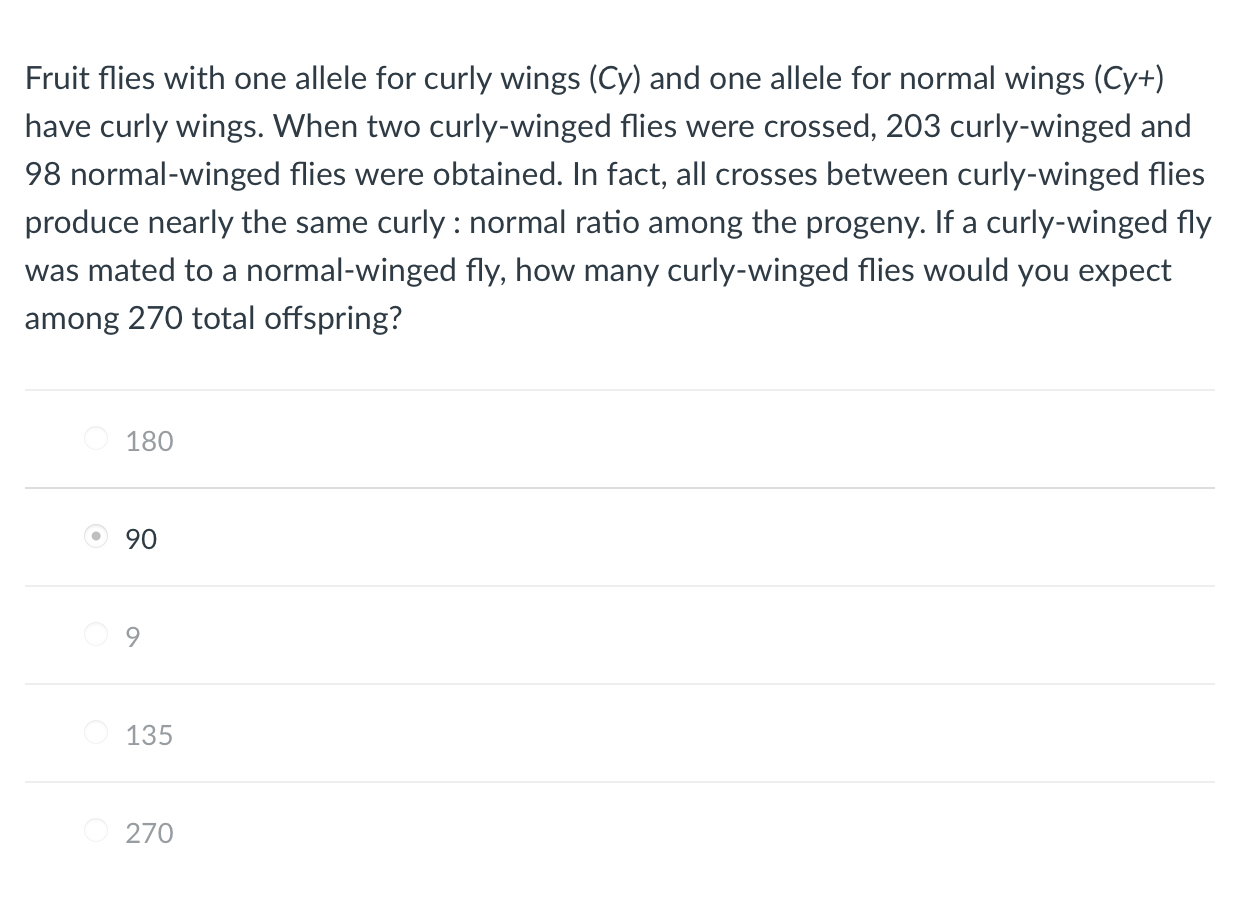 Solved Fruit flies with one allele for curly wings (Cy) and | Chegg.com