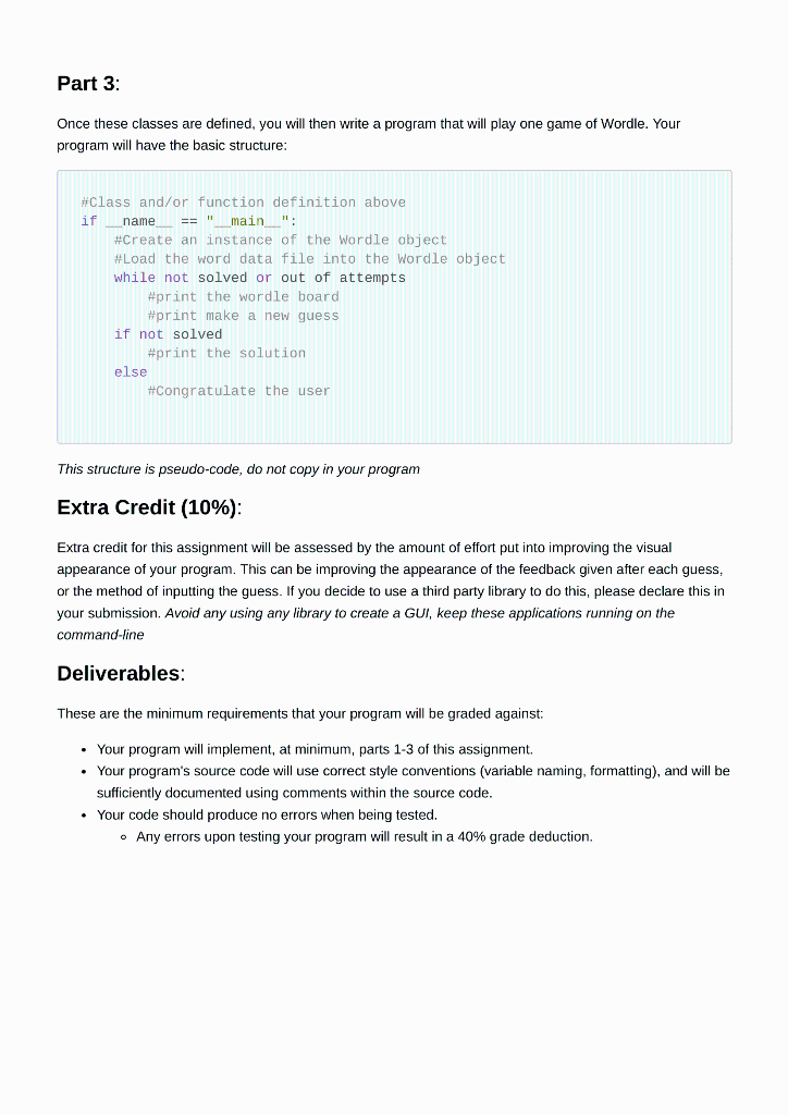 Solved Project 3: Command-line Wordle Game Due date: April | Chegg.com