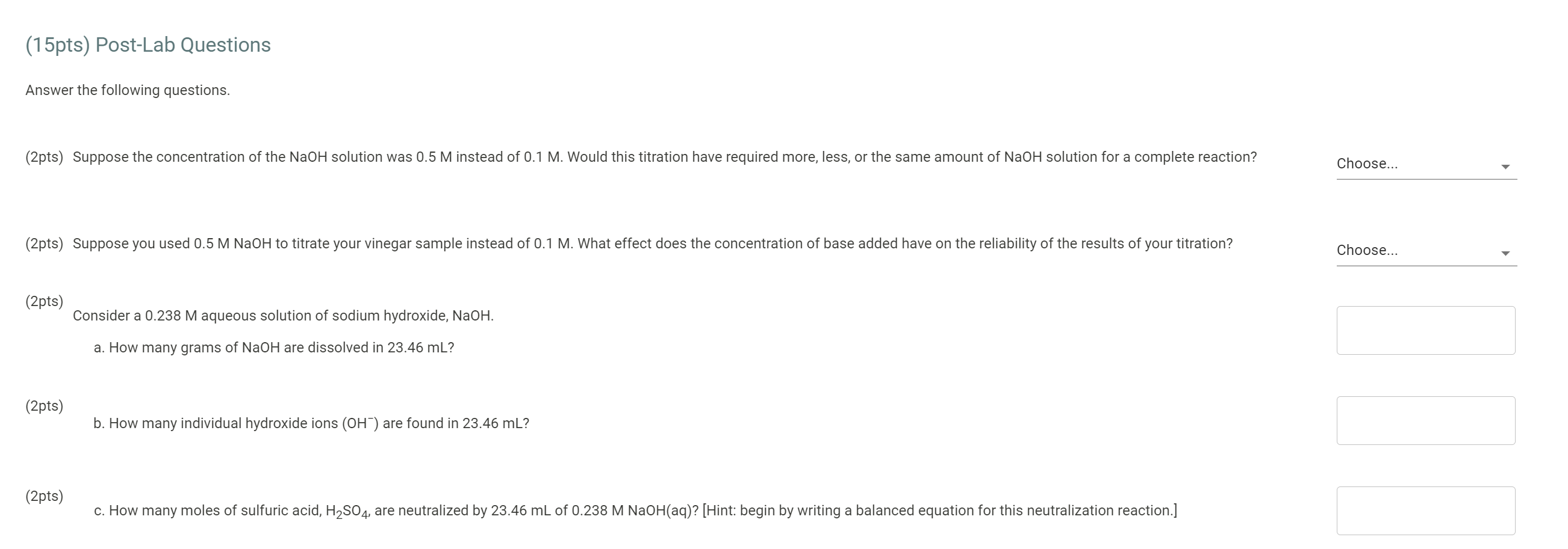 Solved Data And Report Submission - Titration (2pts) | Chegg.com