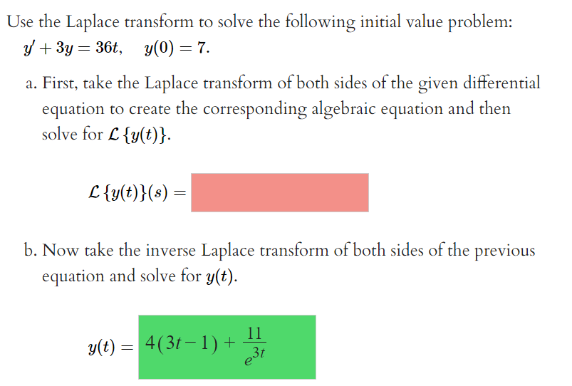 Solved = Use the Laplace transform to solve the following | Chegg.com