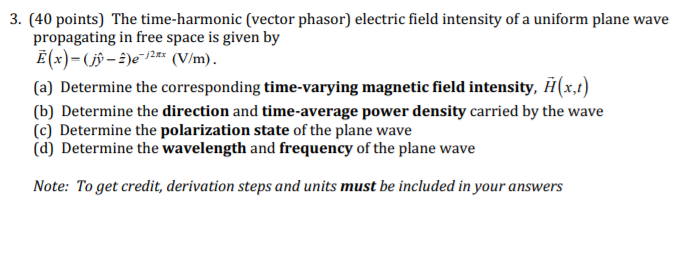 Solved wave 3. (40 points) The time-harmonic (vector phasor) | Chegg.com