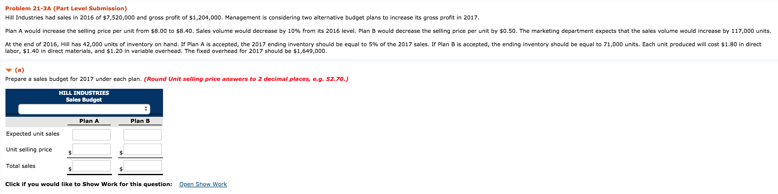 Solved Problem 21-3A (Part Level Submission) Hill Industries | Chegg.com