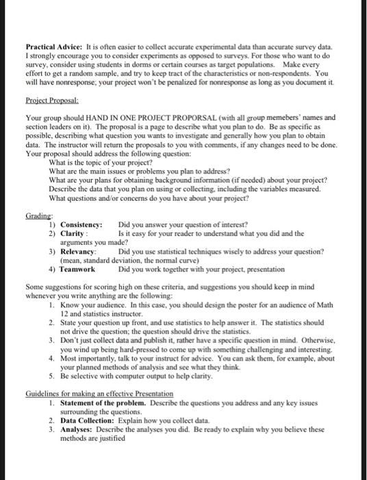 Solved Instruction for Data Analysis Project in a Statistics | Chegg.com