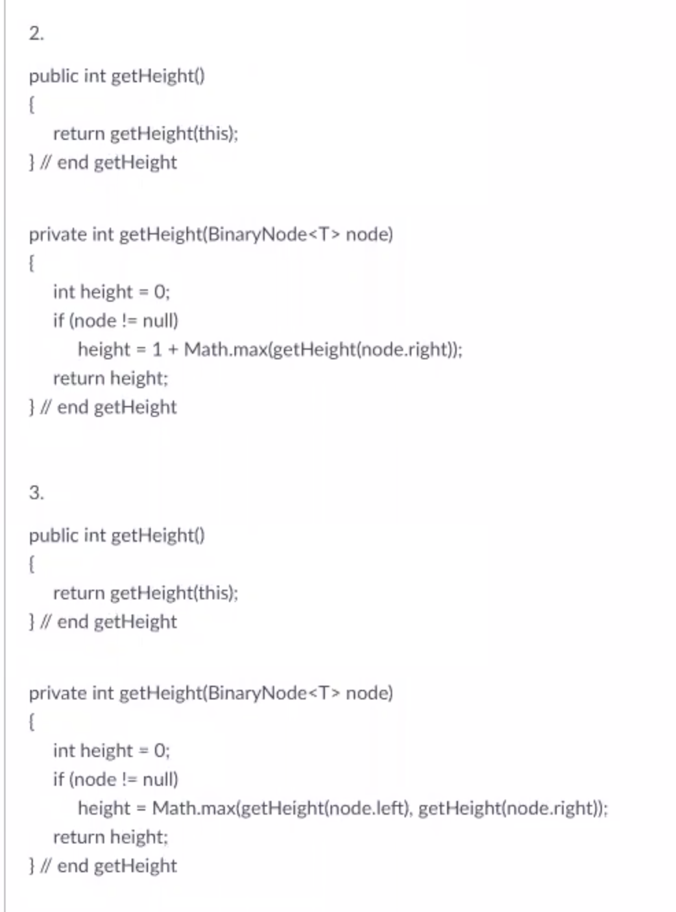 Solved Question 26 Within BinaryNode, the method getHeight | Chegg.com