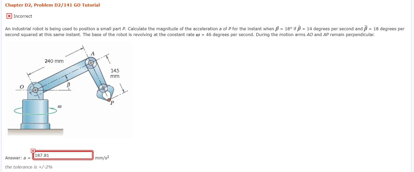 Solved Chapter D2, Problem D2/141 GO Tutorial x Incorrect An | Chegg.com