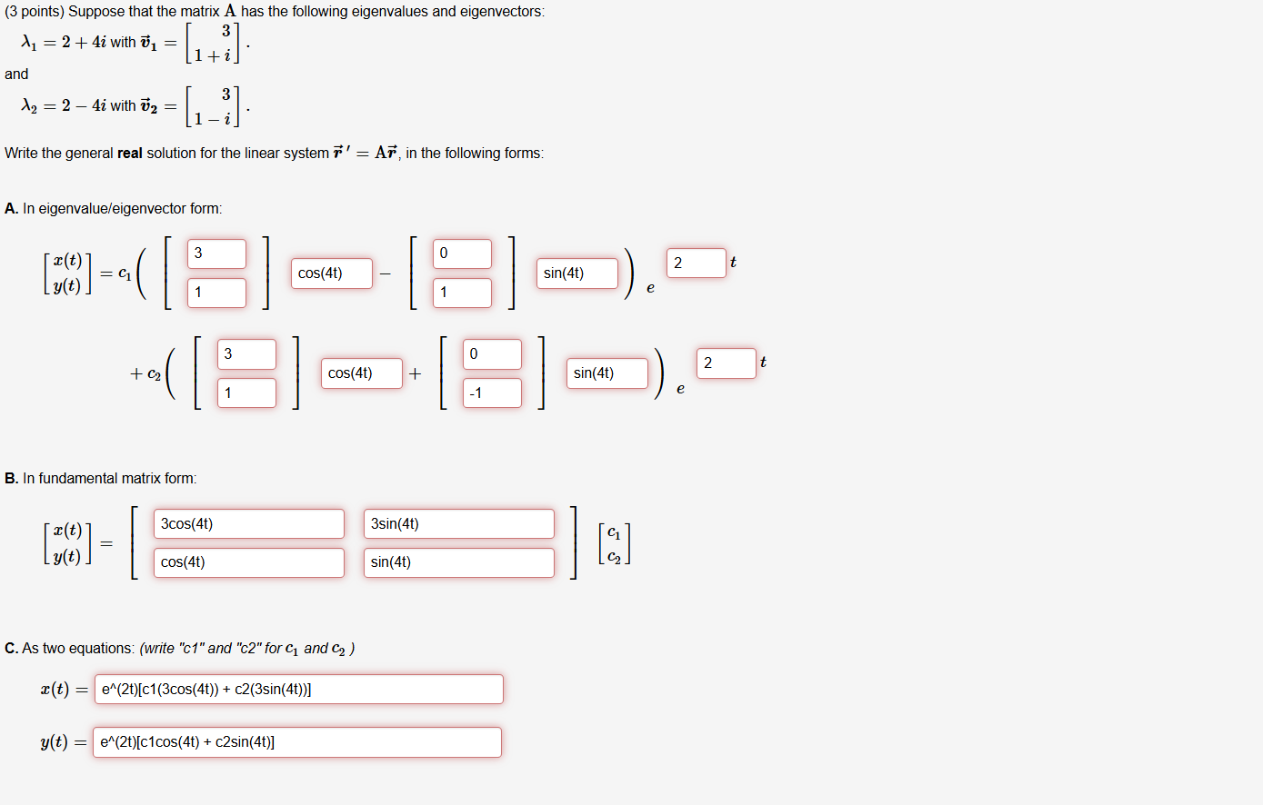 Solved (3 ﻿points) ﻿Suppose that the matrix A has the | Chegg.com