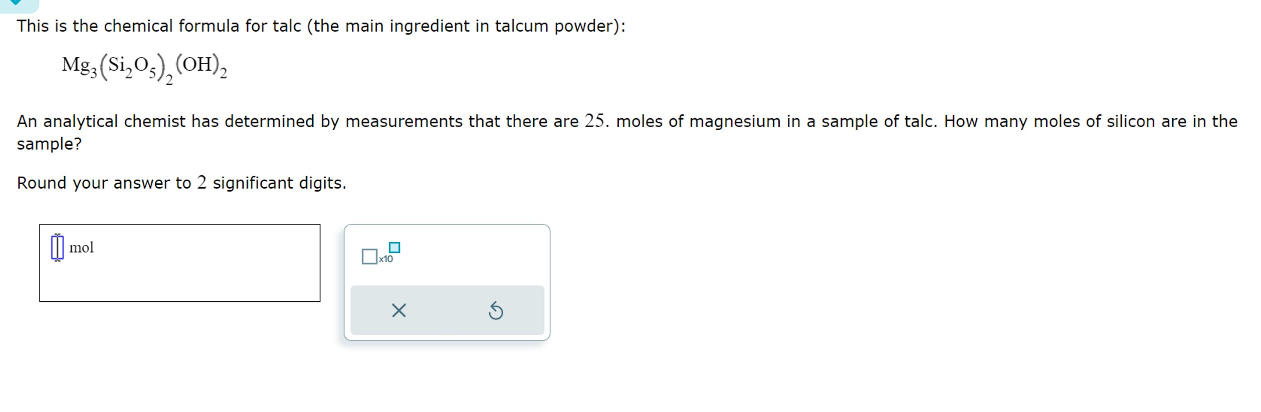 Solved This is the chemical formula for talc (the main | Chegg.com