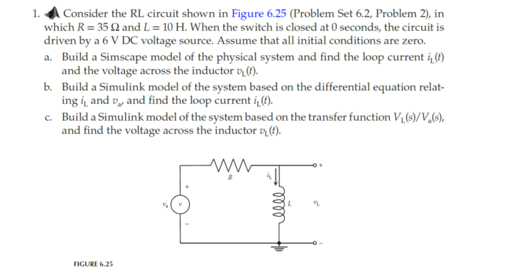 Solved 1. Consider the RL circuit shown in Figure 6.25 | Chegg.com