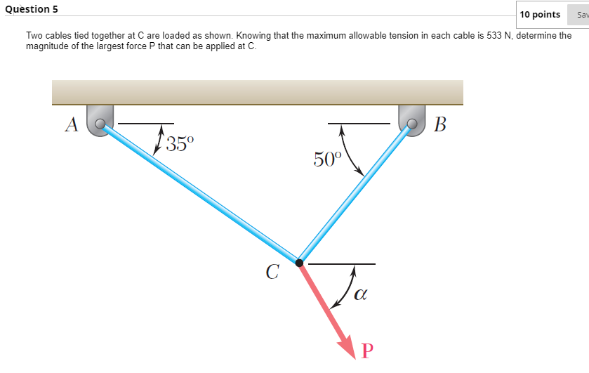 Solved Sav Question 5 10 points Two cables tied together at | Chegg.com