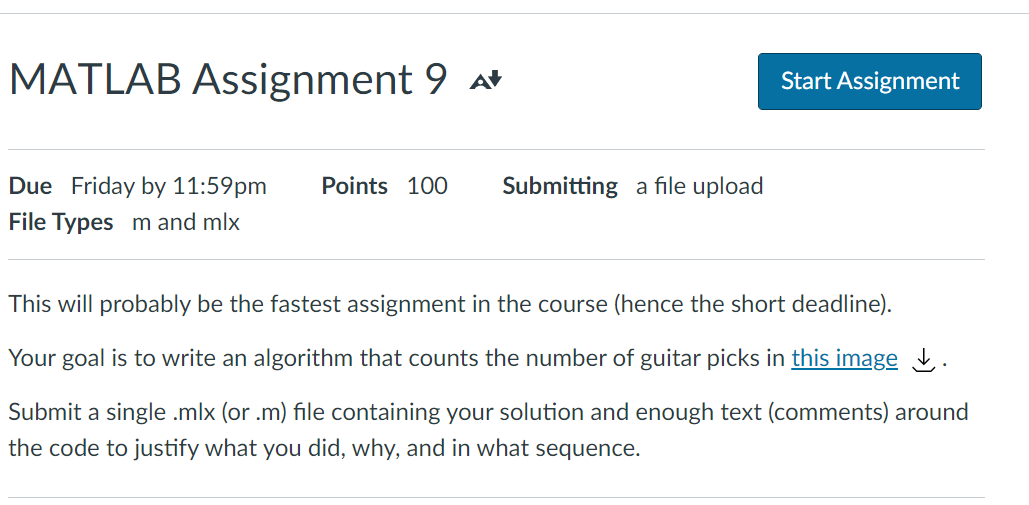 Solved MATLAB Assignment 9 A Start Assignment Points 100 | Chegg.com
