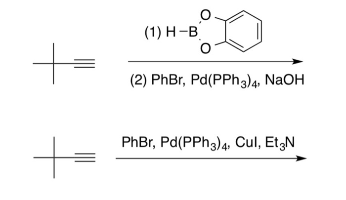 Solved (2) PhBr, Pd(PPh3)4, NaOH PhBr, Pd(PPh3)4, Cul, Et3N | Chegg.com