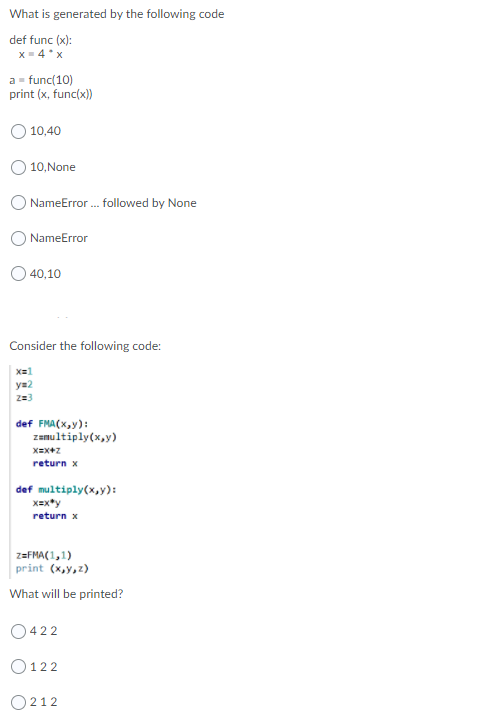 Solved What is generated by the following code def func(x): | Chegg.com