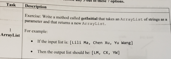 Solved Task ArrayList iese 7 options. Description Exercise: | Chegg.com