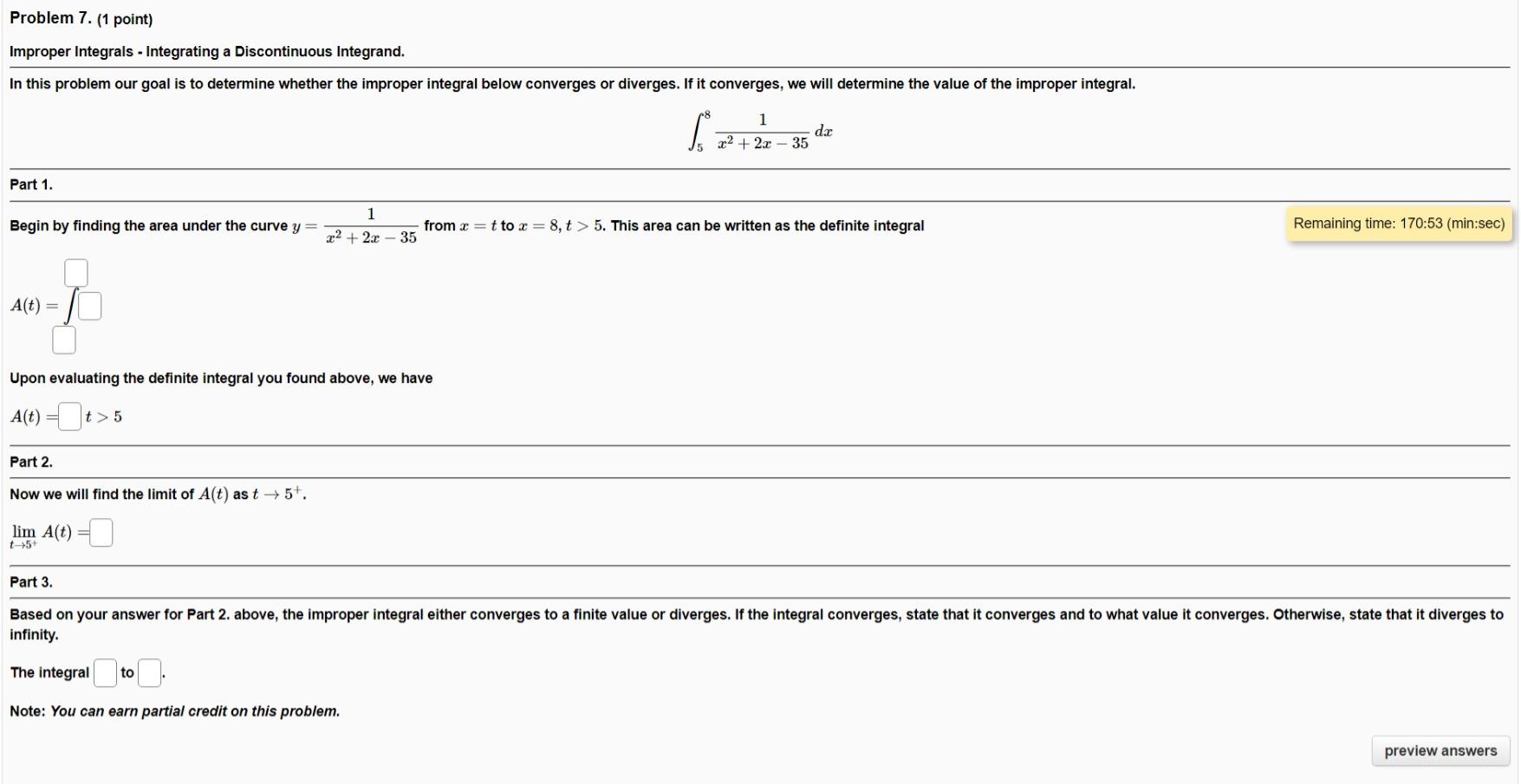 Solved Problem 7. (1 point) Improper Integrals - Integrating | Chegg.com