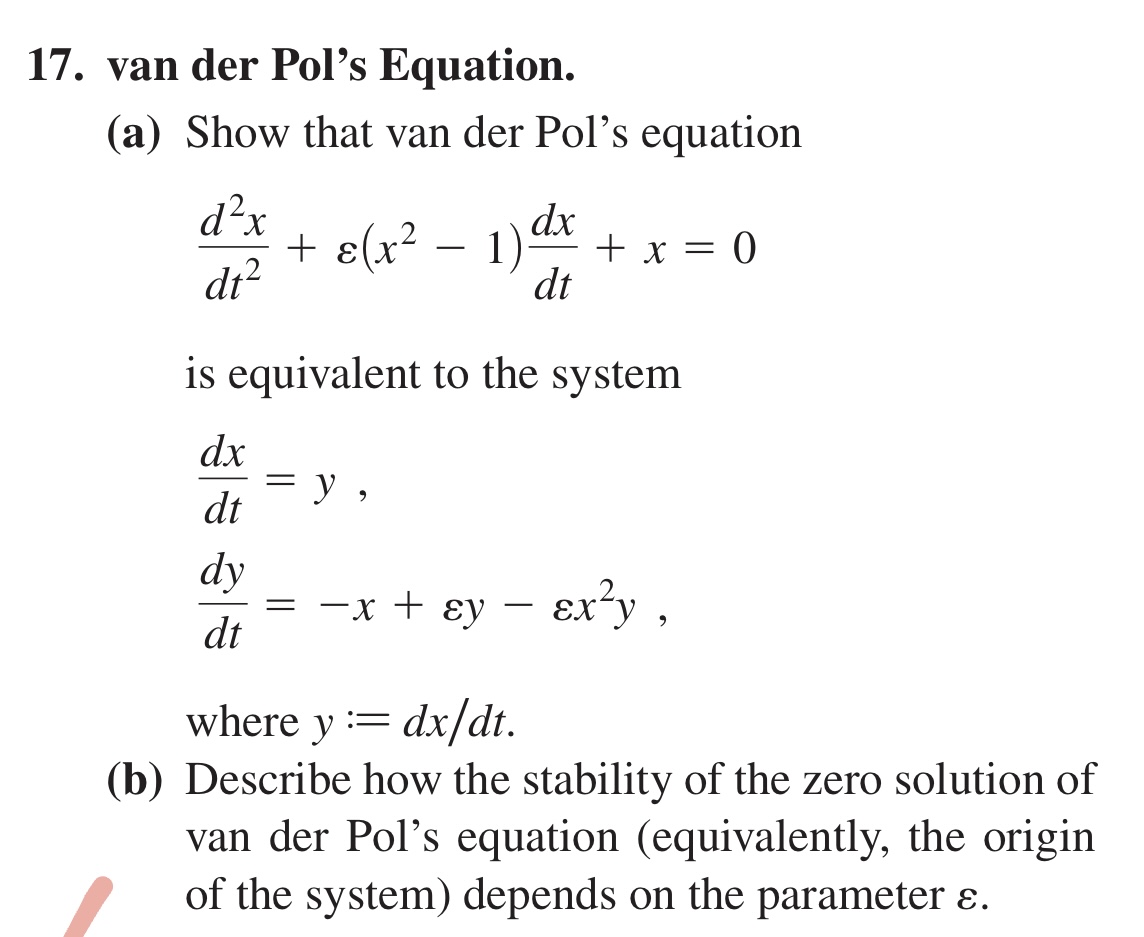 Solved 17. van der Pol's Equation. (a) Show that van der | Chegg.com