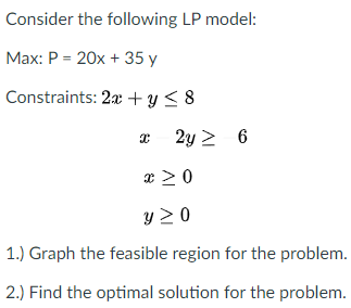 Solved Consider the following LP model: Max: P = 20x + 35 y | Chegg.com