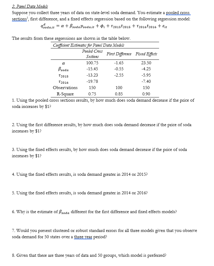 2. Panel Data Models Suppose you collect three years | Chegg.com