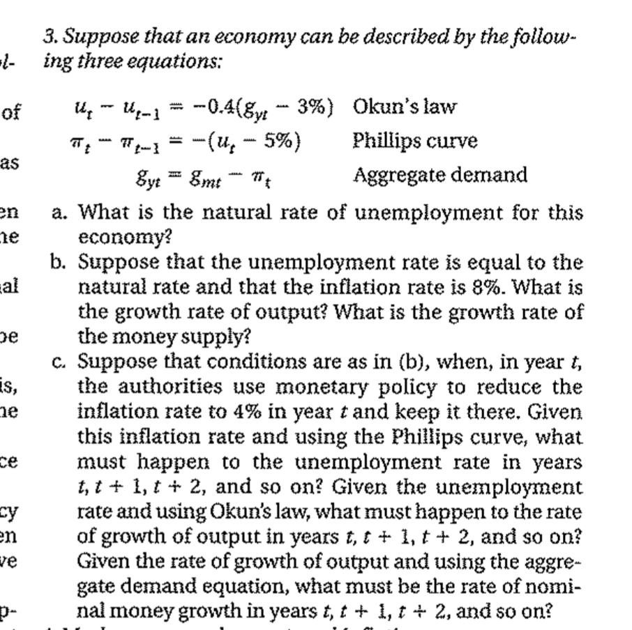 Solved 3. Suppose that an economy can be described by the | Chegg.com