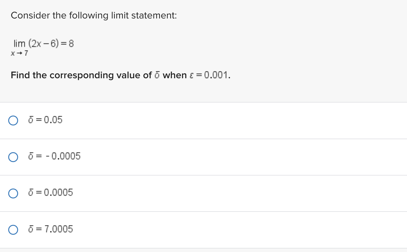 Solved Consider the following limit statement: | Chegg.com