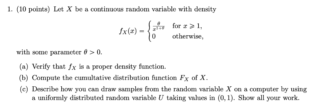 Solved 1. (10 points) Let X be a continuous random variable | Chegg.com