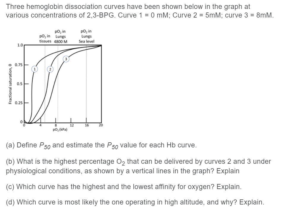Solved Three hemoglobin dissociation curves have been shown | Chegg.com