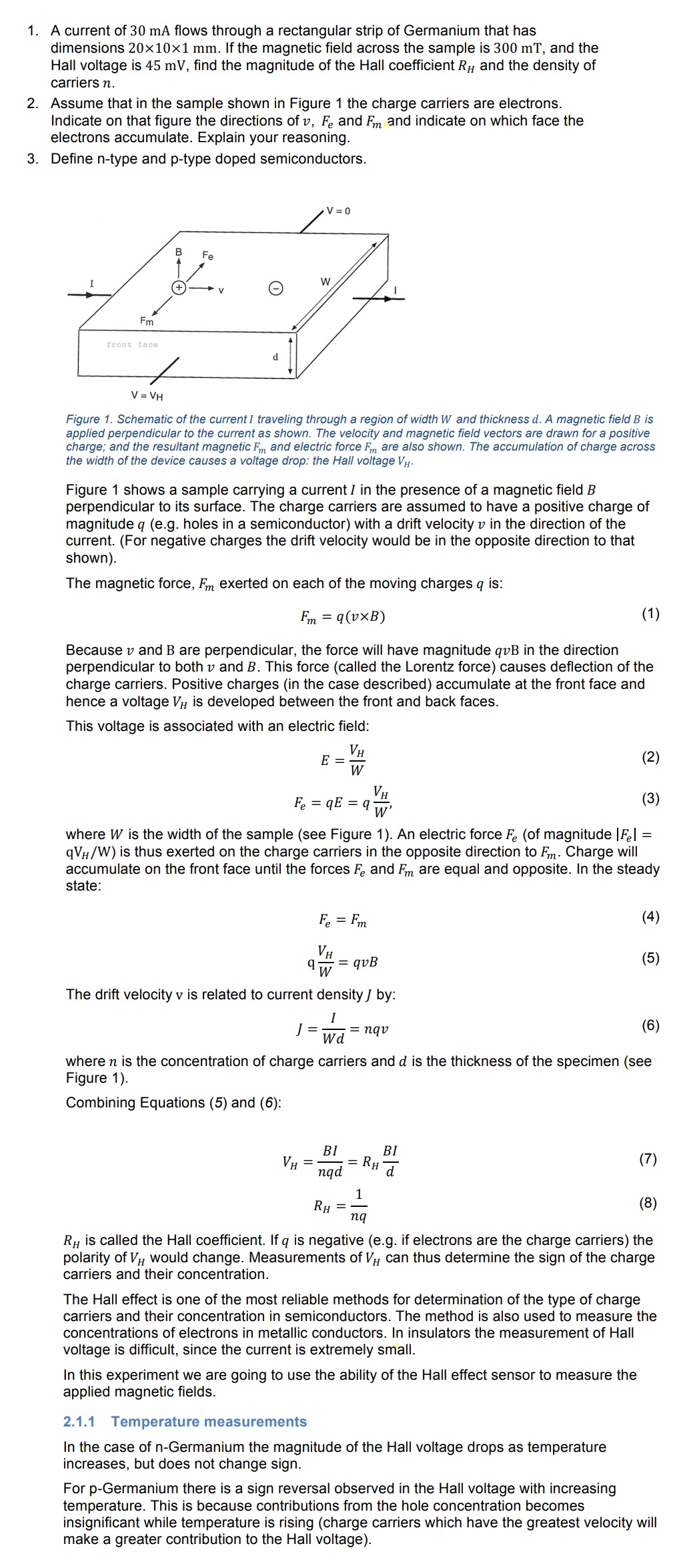 Solved 1. A current of 30 mA flows through a rectangular | Chegg.com