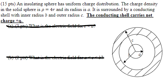 Solved (15 pts) An insulating sphere has uniform charge | Chegg.com