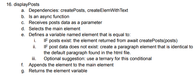 Solved 16. displayPosts a. Dependencies: createPosts, | Chegg.com