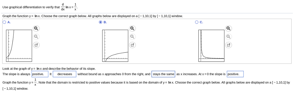 Solved Use graphical differentiation to veytha Inx Graph the | Chegg.com