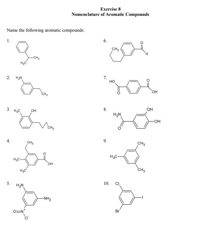 Solved Exercise 8 Nomenclature of Aromatic Compounds Name | Chegg.com