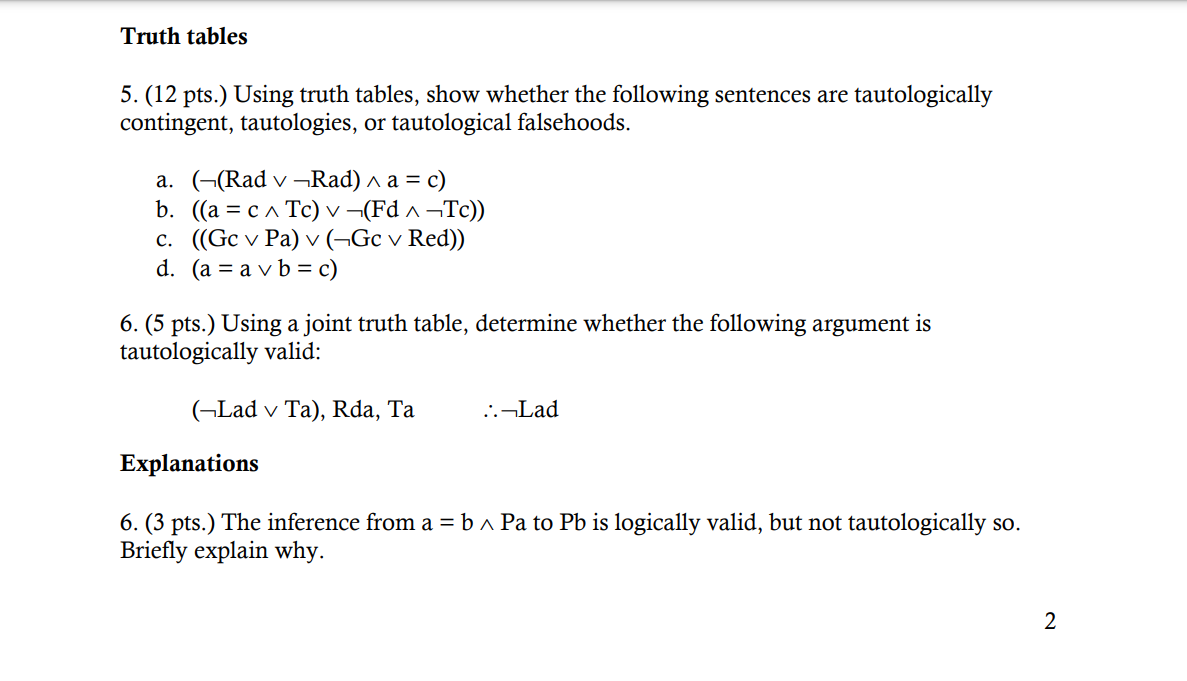 5. (12 pts.) Using truth tables, show whether the | Chegg.com