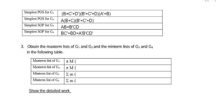 Solved Obtain the maxterm lists of G1 and G2 and the minterm | Chegg.com
